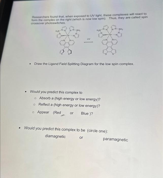 Ligand Field Theory Application Synthesis, | Chegg.com