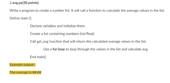 Solved 2.avg.py(30 points) Write a program to create a | Chegg.com