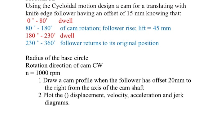 Solved Using the Cycloidal motion design a cam for a | Chegg.com