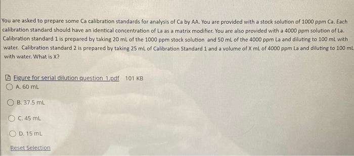 Solved You are asked to prepare some Ca calibration | Chegg.com