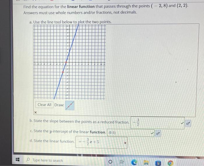 Solved Find the equation for the linear function that passes | Chegg.com