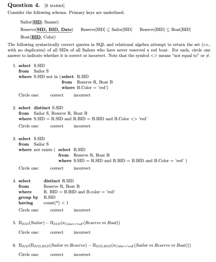 Solved Question 4.[6 ﻿MARKS]Consider the following schema. | Chegg.com