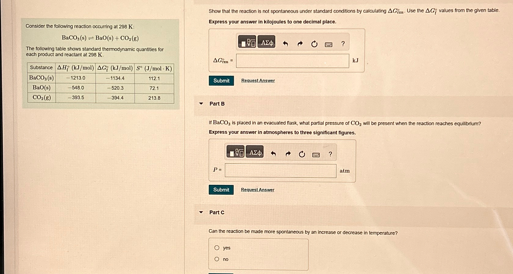 Solved Consider the following reaction occurring at 298K | Chegg.com