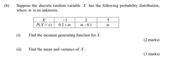 Solved (b ) Suppose the discrete random variable X has the | Chegg.com