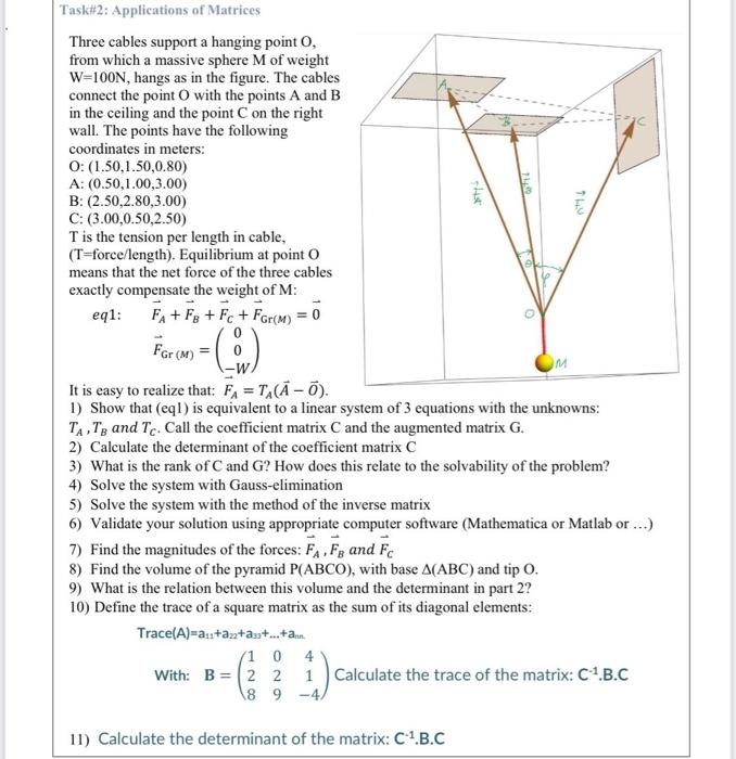 Solved Task#2: Applications of Matrices Three cables support | Chegg.com