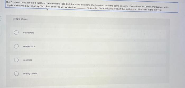 Solved The Doritos Locos. Taco is a fast food item sold by | Chegg.com