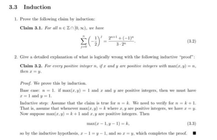 Solved 1. Prove the following claim by induction: Claim 3.1. | Chegg.com