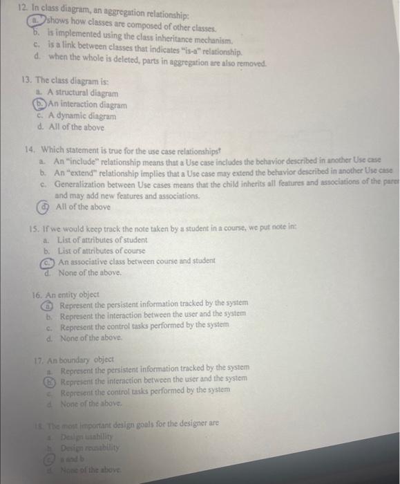 Solved 12. In class diagram, an aggregation relationship: | Chegg.com