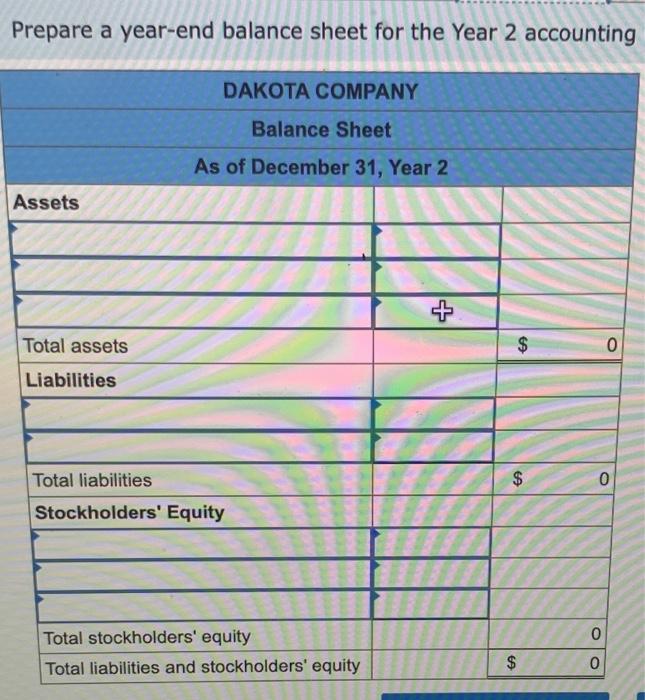 Solved Prepare a year-end balance sheet for the Year 2 | Chegg.com