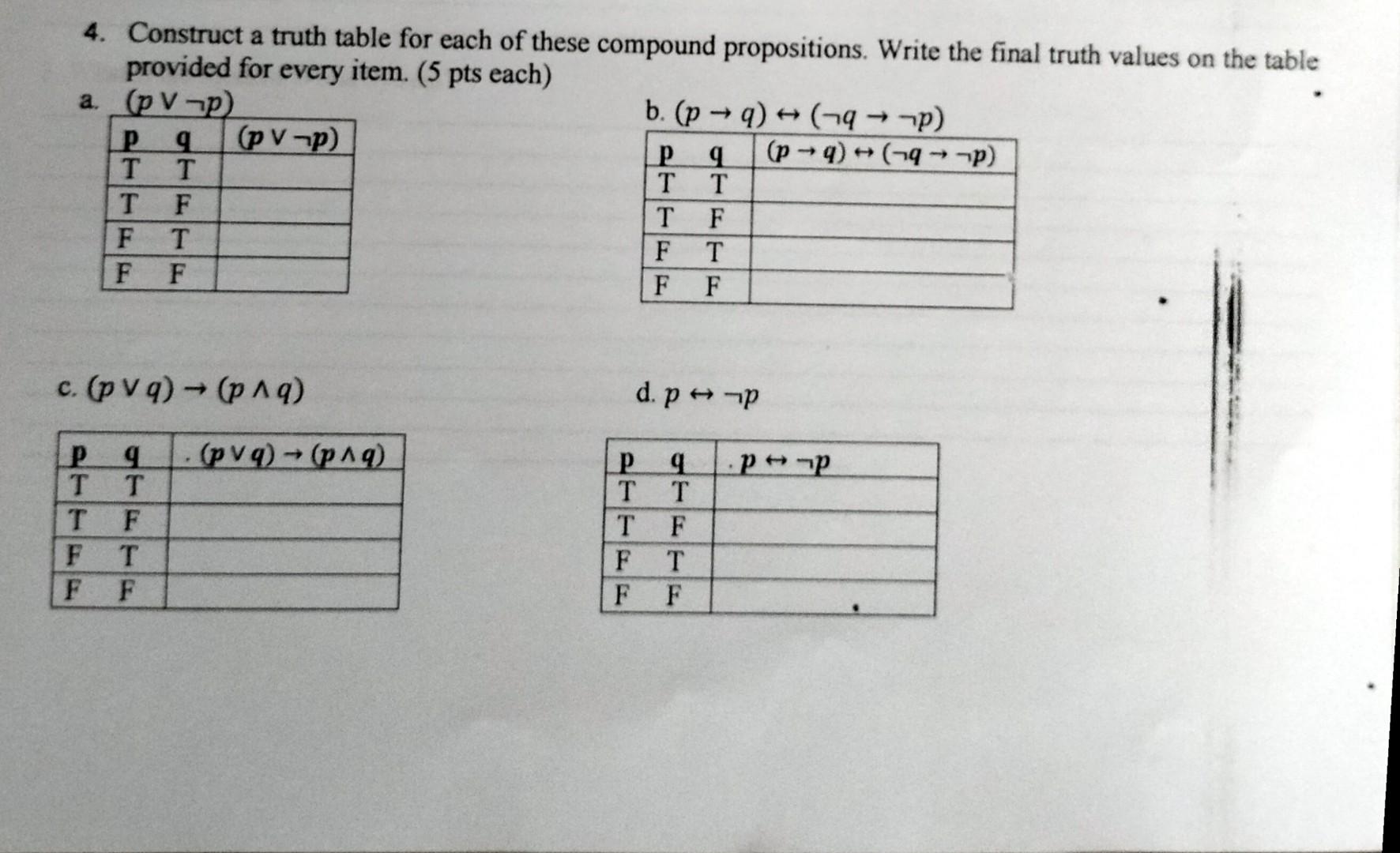 Solved 4. Construct a truth table for each of these compound | Chegg.com