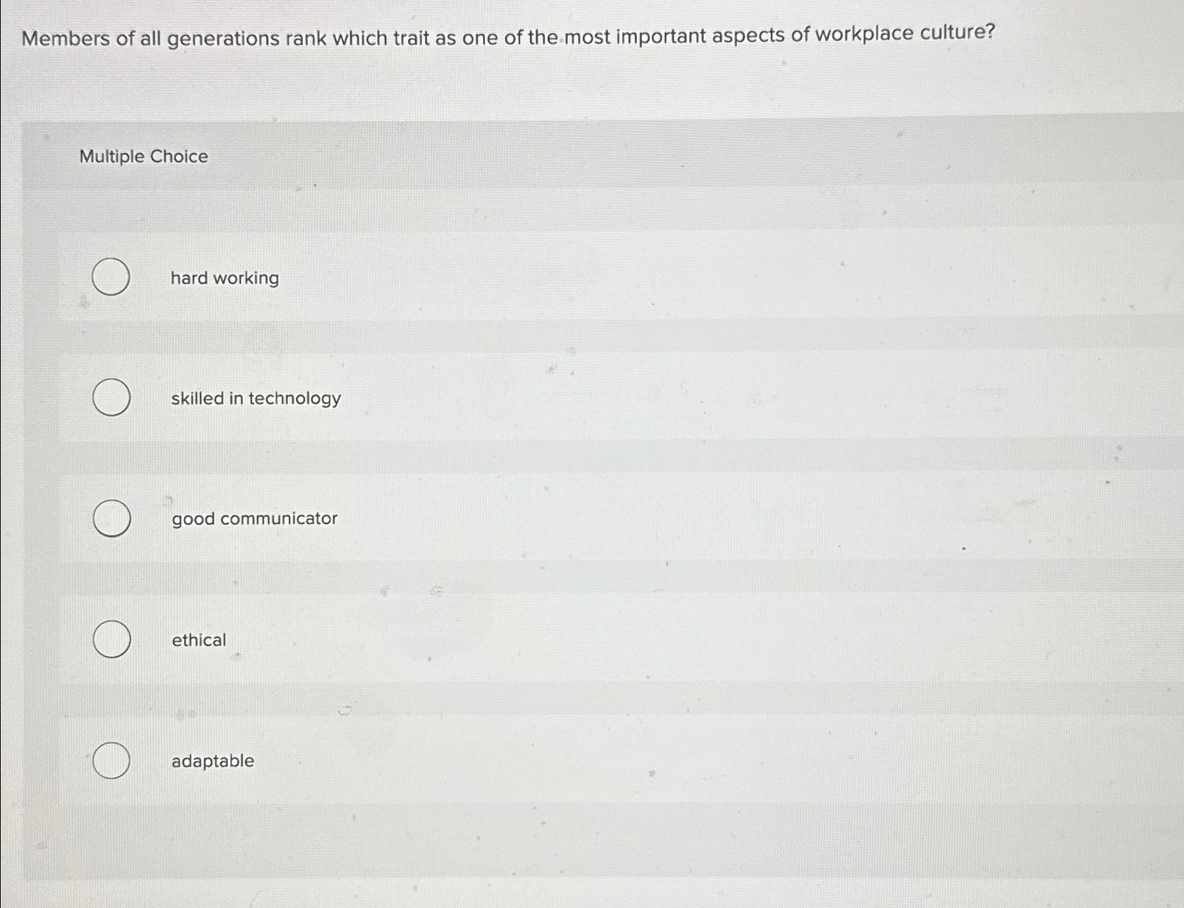 Solved Members of all generations rank which trait as one of | Chegg.com