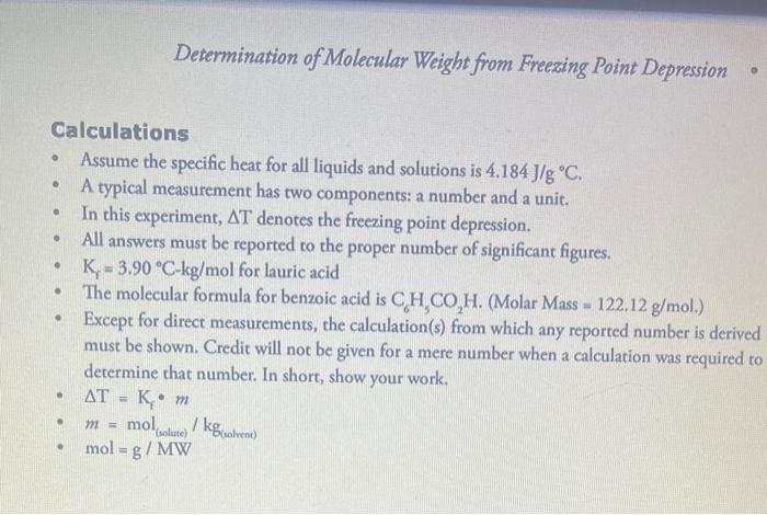 Solved Determination of Molecular Weight from Freezing Point | Chegg.com