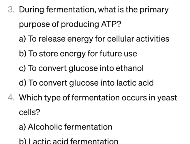 Solved During fermentation, what is the primary purpose of | Chegg.com