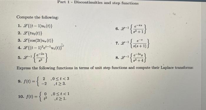 Solved Part 1 - Discontinuities and step functions Compute | Chegg.com