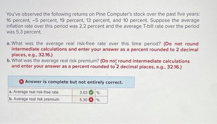 Solved You've observed the following returns on Pine | Chegg.com