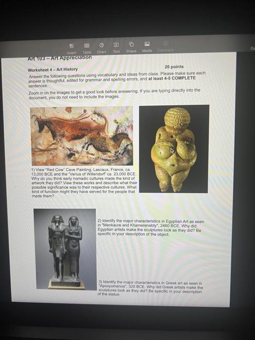 Worksheet 4 - Art History 20 points Answet the | Chegg.com