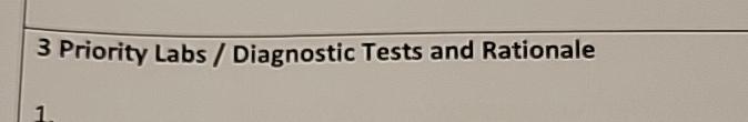 Solved 3 ﻿Priority Labs / ﻿Diagnostic Tests and Rationale | Chegg.com