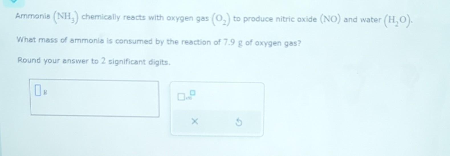 Solved Ammonia (NH3) chemically reacts with oxygen gas (O2) | Chegg.com