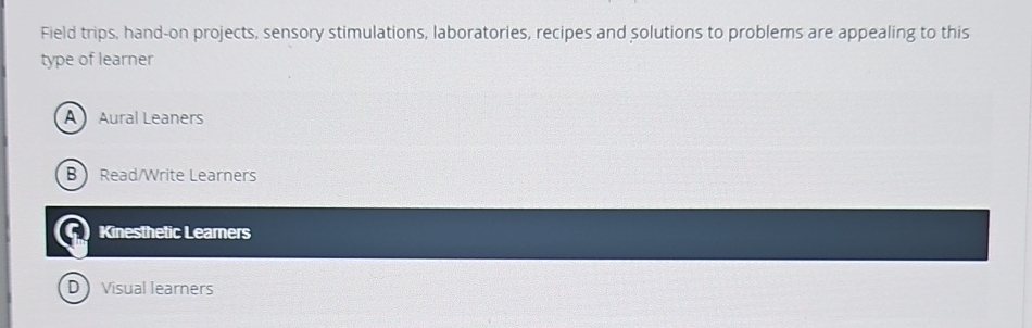 Solved Field trips, hand-on projects, sensory stimulations, | Chegg.com