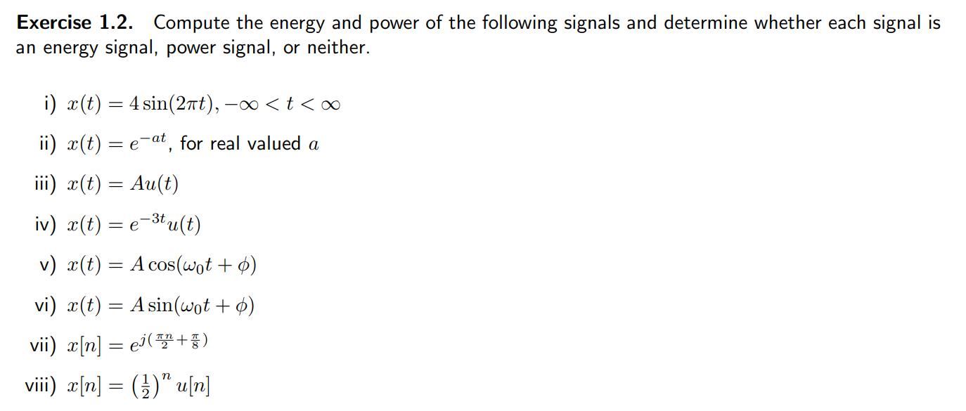 Solved Exercise 1.2. ﻿Compute the energy and power of the | Chegg.com