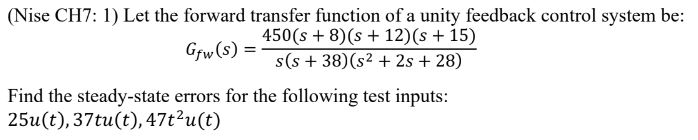 Solved (Nise CH7: 1) ﻿Let the forward transfer function of a | Chegg.com