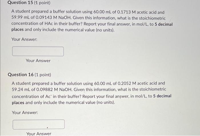 Solved A student prepared a buffer solution using 60.00 mL | Chegg.com