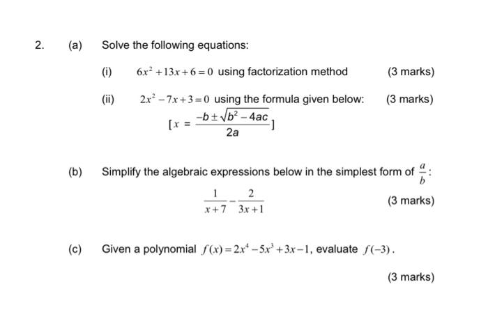 Solved (a) Solve the following equations: (i) \\( 6 x^{2}+13 | Chegg.com