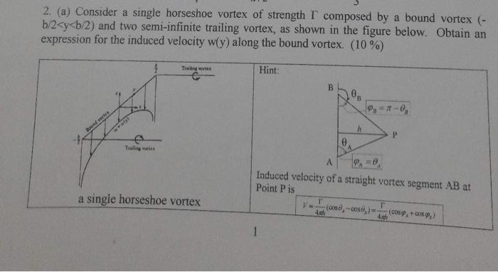Solved Consider a single horseshoe vortex of strength I | Chegg.com