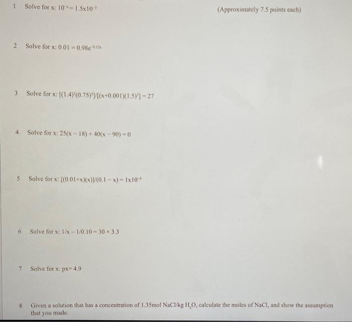 Solved AM NEW Solve for x: 10* 1.5x10 (Approximately 7.5 | Chegg.com