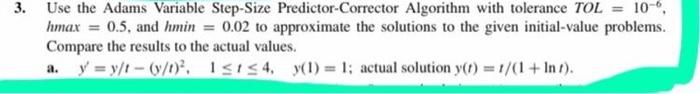 Solved 3 Use The Adams Variable Step Size 