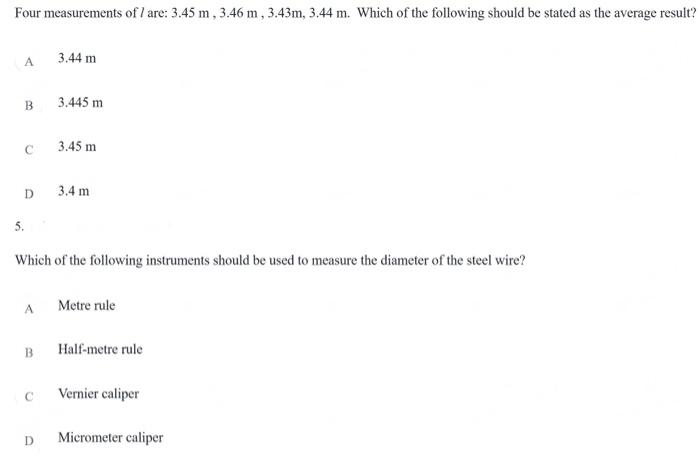 Solved Four measurements of l are: 3.45 m,3.46 m,3.43 m,3.44 | Chegg.com