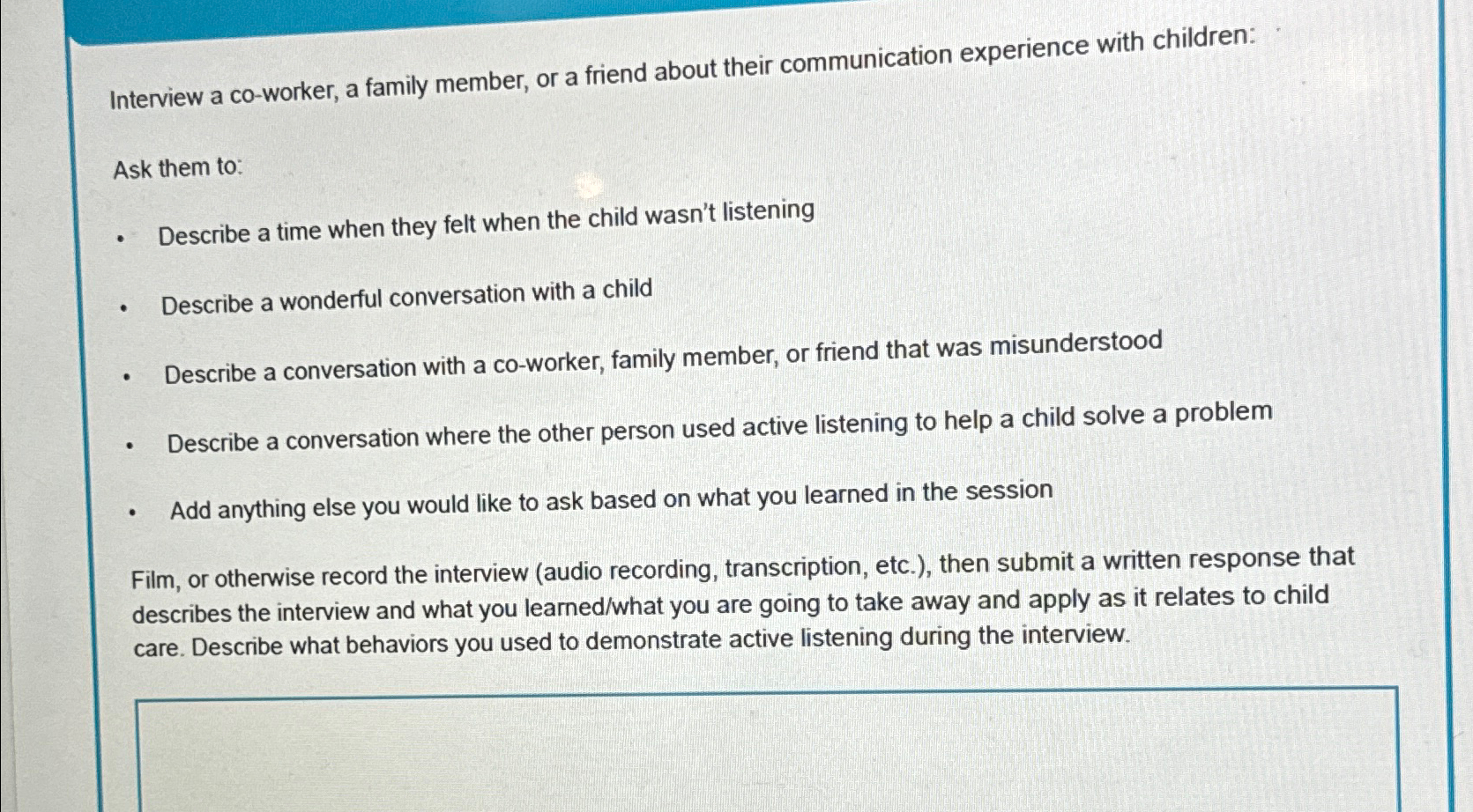 Solved Interview a co-worker, a family member, or a friend | Chegg.com