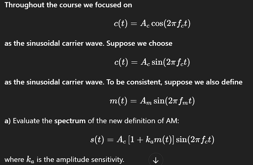 [Solved]: Throughout the course we focused on c(t)=A_(c)cos(