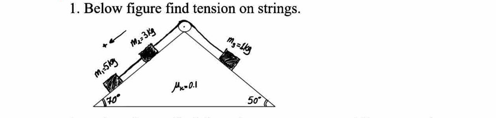 Solved Below figure find tension on strings. | Chegg.com