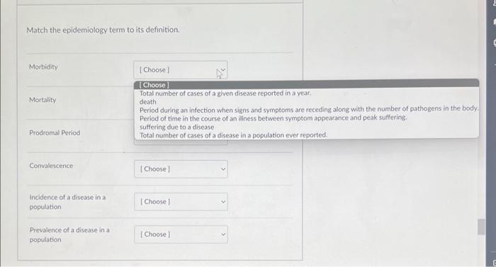 Solved Match the epidemiology term to its definition. | Chegg.com