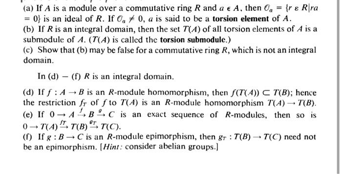Solved (a) If A is a module over a commutative ring R and | Chegg.com
