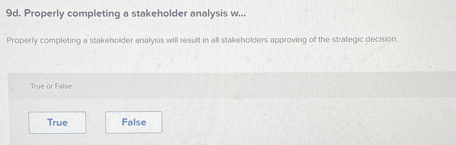 Solved 9d. ﻿Properly completing a stakeholder analysis | Chegg.com