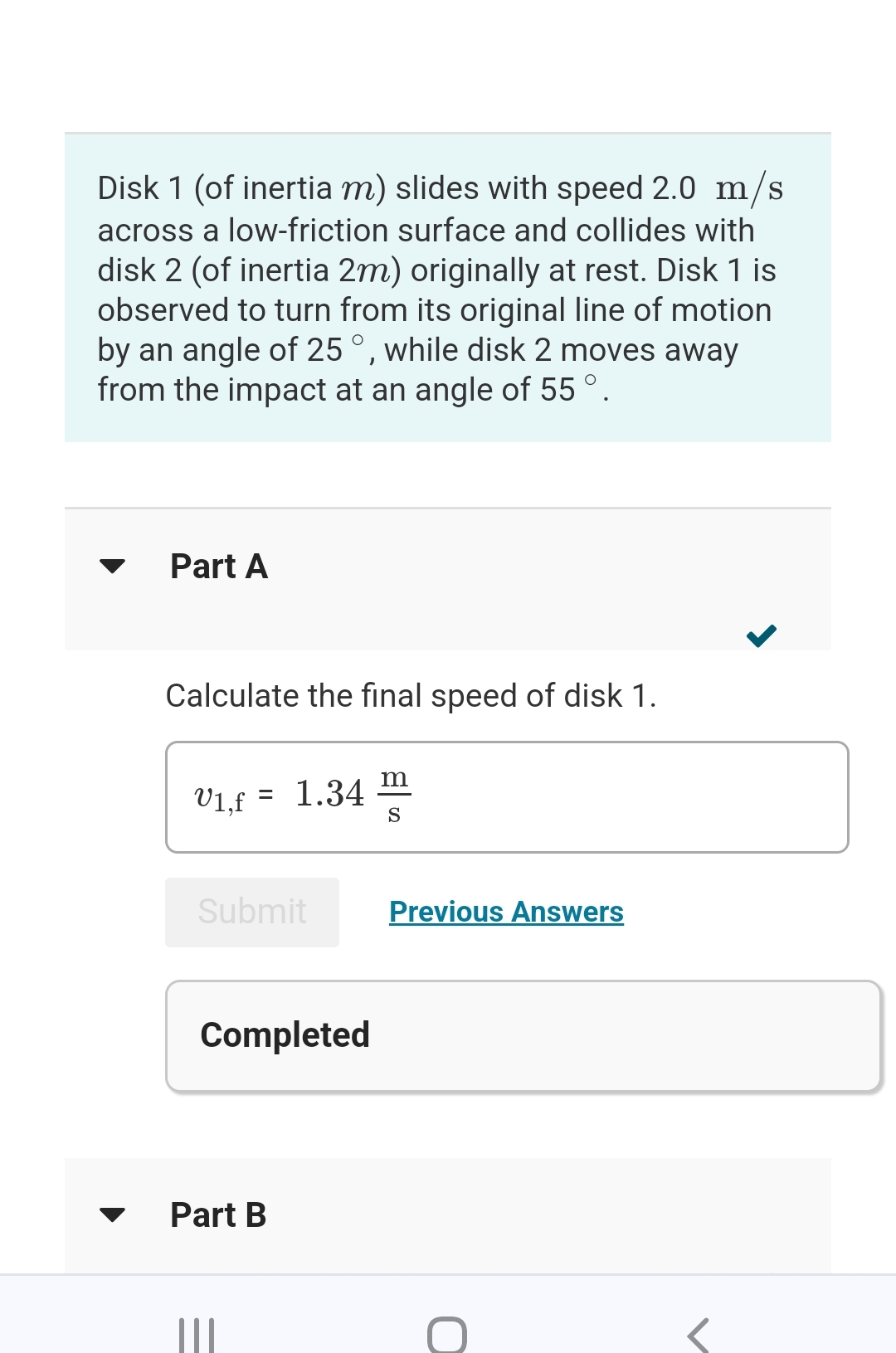 Solved Disk 1 (of inertia m ) ﻿slides with speed 2.0ms | Chegg.com