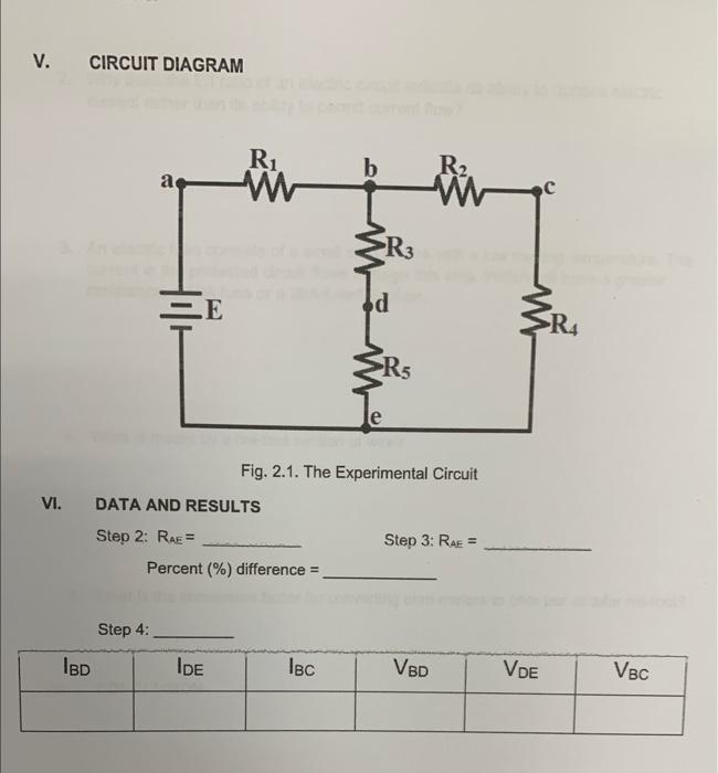 V. CIRCUIT DIAGRAM Fig. 2.1. The Experimental Circuit | Chegg.com