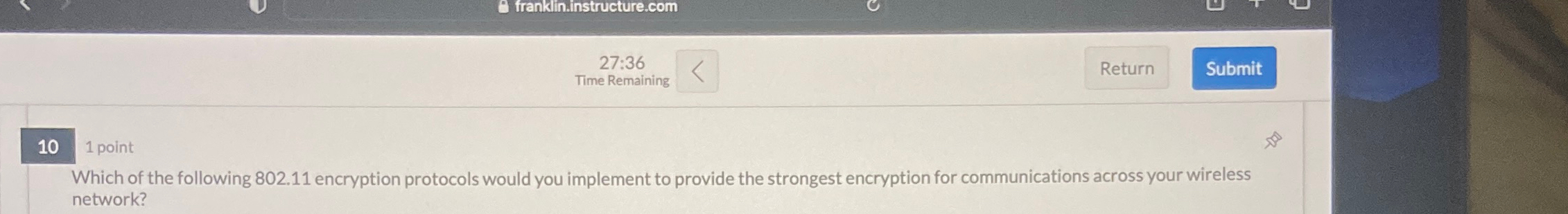 Solved 1 ﻿pointWhich of the following 802.11 ﻿encryption | Chegg.com