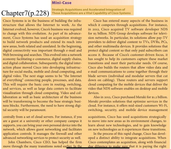 Solved Mini-Case Chapter 7(p.228) Strategic Acquisitions and | Chegg.com