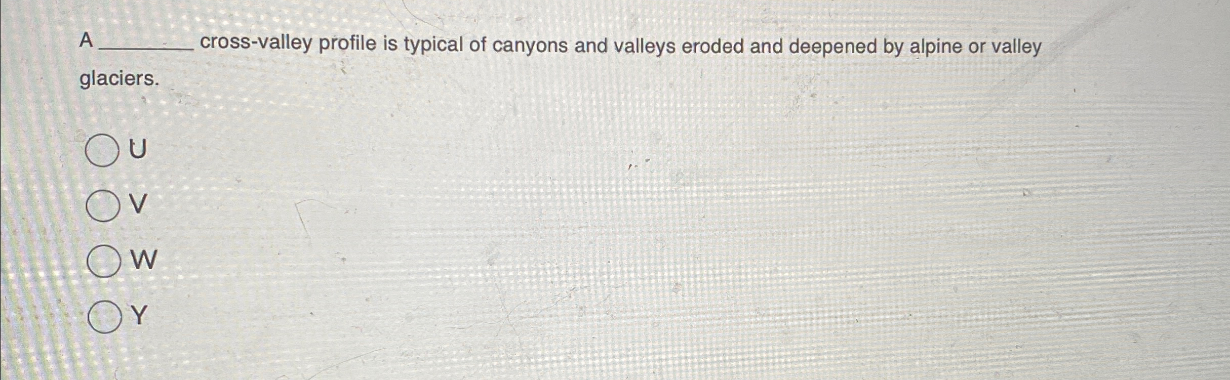 Solved A ﻿cross-valley profile is typical of canyons and | Chegg.com