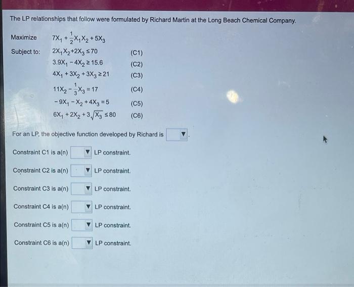 Solved The LP relationships that follow were formulated by | Chegg.com