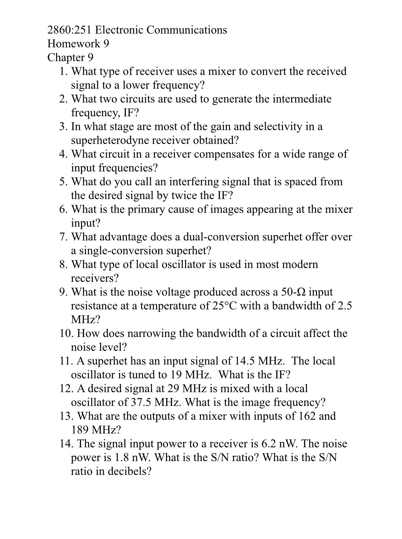Solved 2860:251 ﻿Electronic CommunicationsHomework 9Chapter | Chegg.com