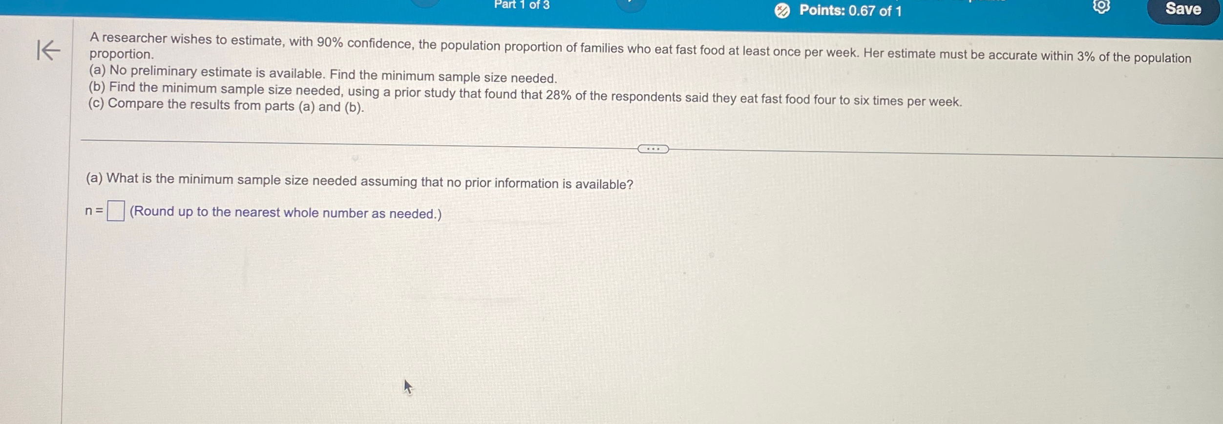 Solved Part 1 ﻿of 3Points: 0.67 ﻿of 1A researcher wishes to | Chegg.com