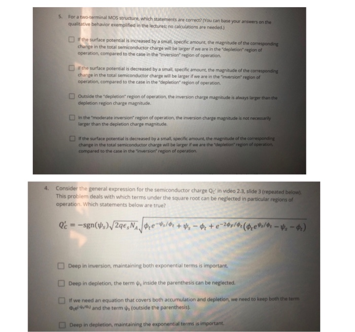 2. For a two-terminal MOS structure, which statements | Chegg.com