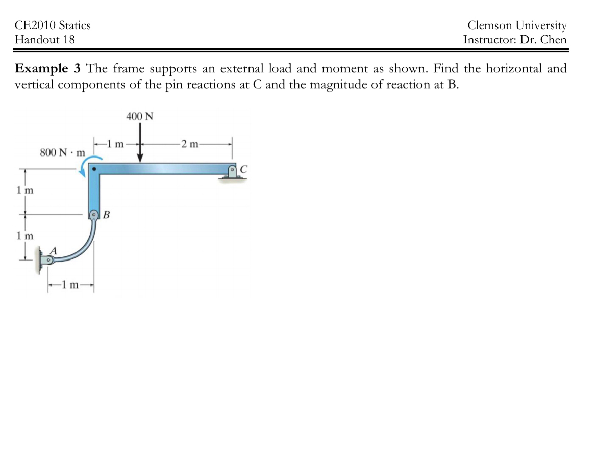 Solved CE2010 ﻿StaticsClemson UniversityExample 3 ﻿The frame | Chegg.com