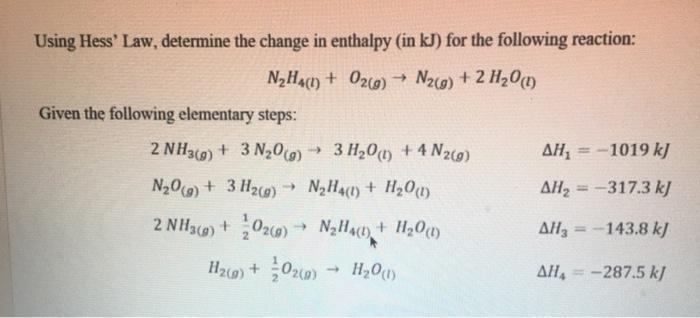 Solved solve the following Hess' Law problem. make sure to | Chegg.com