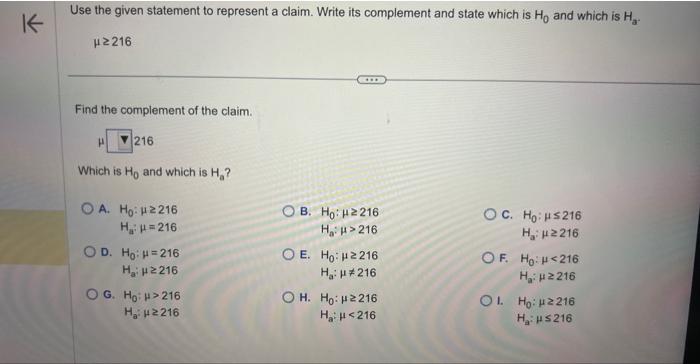 Solved Use the given statement to represent a claim. Write | Chegg.com