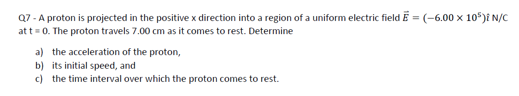 Solved Q7 - ﻿A proton is projected in the positive x | Chegg.com